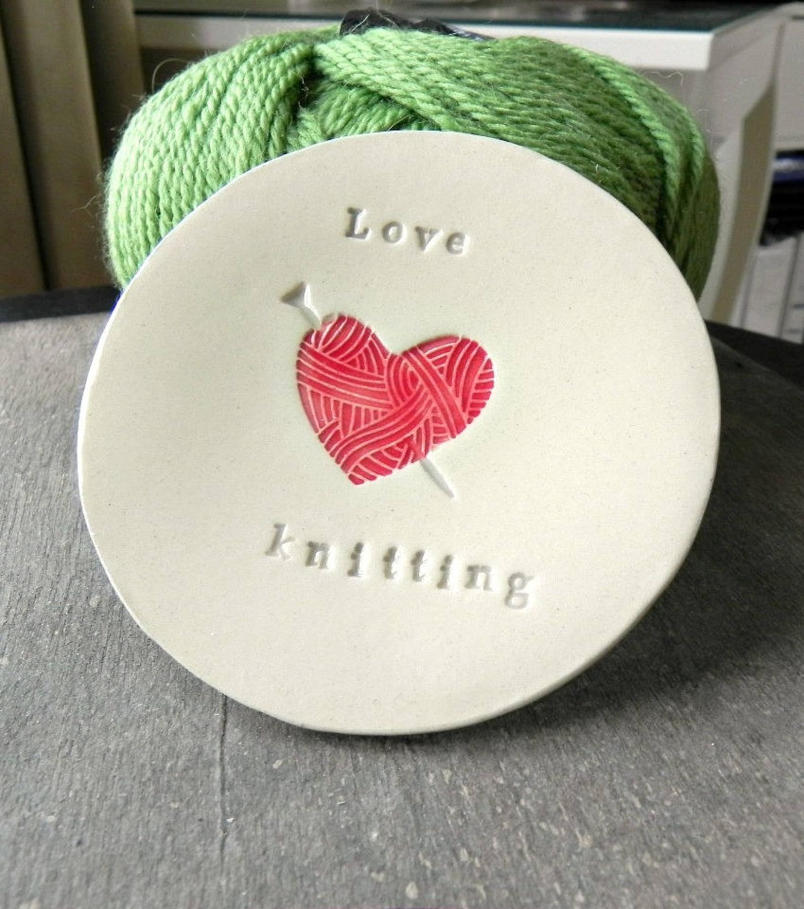 Love Knitting Ceramic Jewelry Dish Red Yarn Heart Pottery - Etsy
