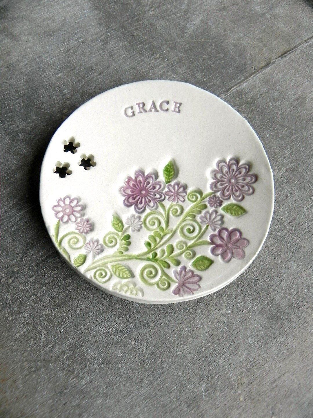 Personalized Flower Handmade Trinket Dish, Bridal Shower Jewelry Dish ...