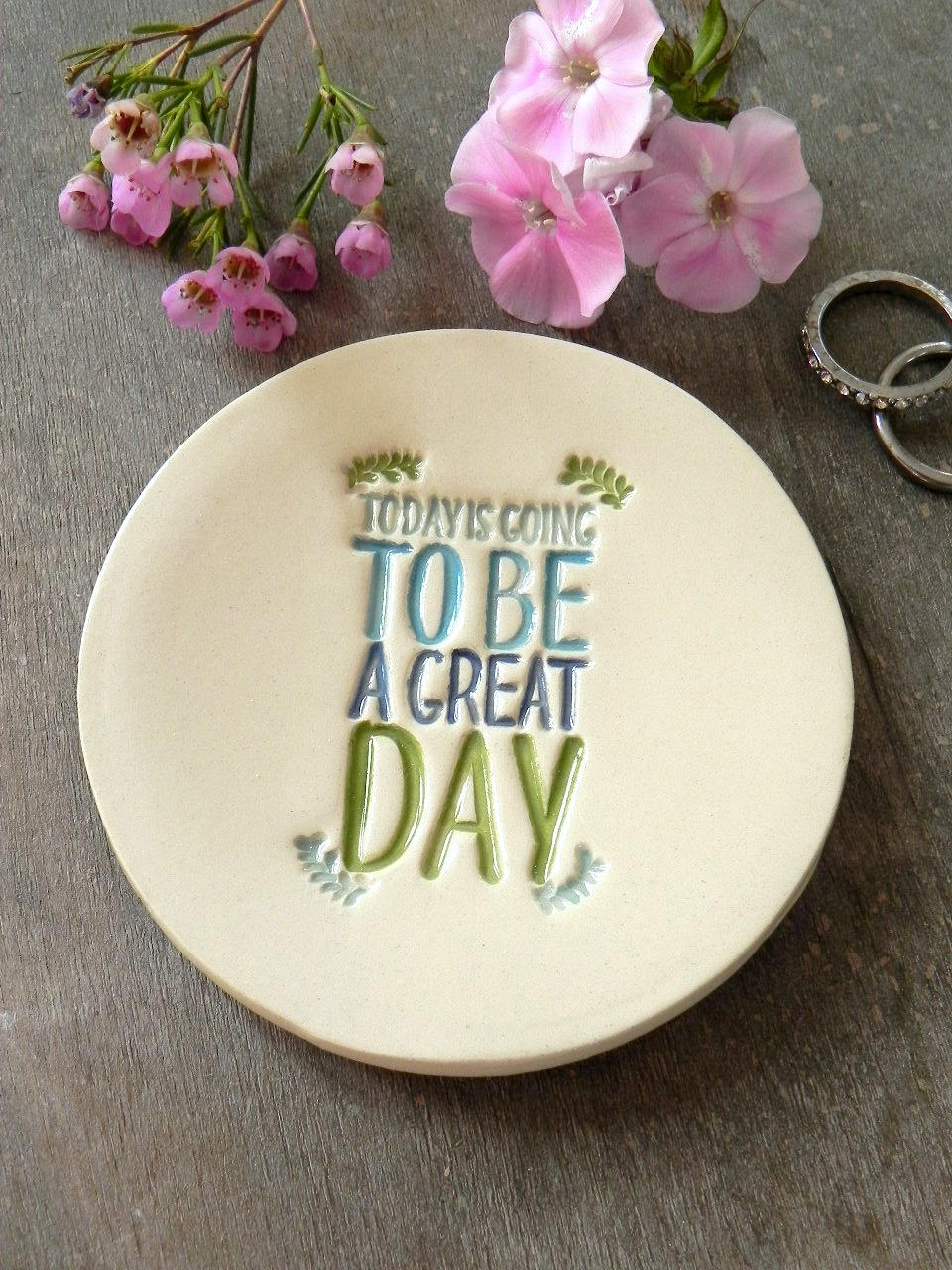 Good Day Ceramic Ring Dish Positive Message Ocean Color - Etsy