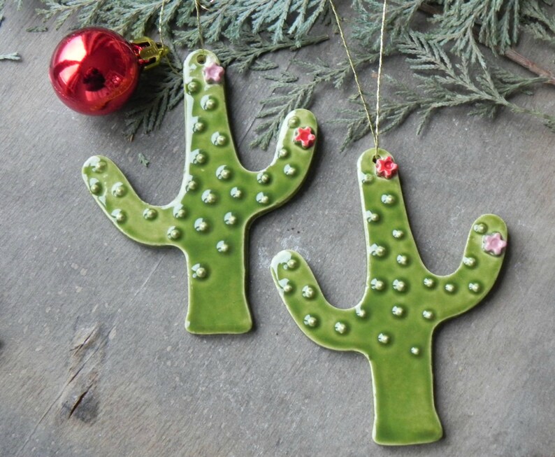 2 Cactus Ceramic Christmas Ornaments Flower Cacti Christmas - Etsy