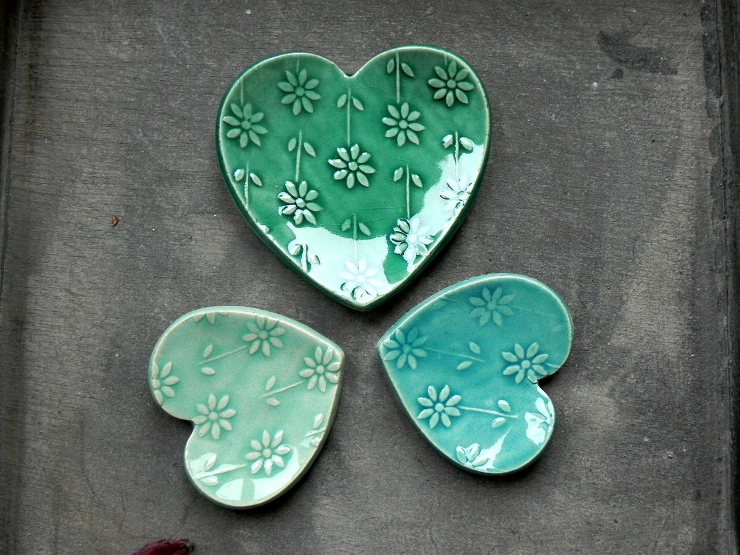 Valentines Gift Set Heart Ceramic Ring Dish Mint and Turquoise Love ...