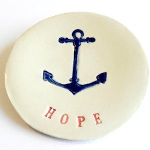 Ceramic Jewelry Dish Anchor Plate Red and Navy Blue Pottery Plate HOPE ...