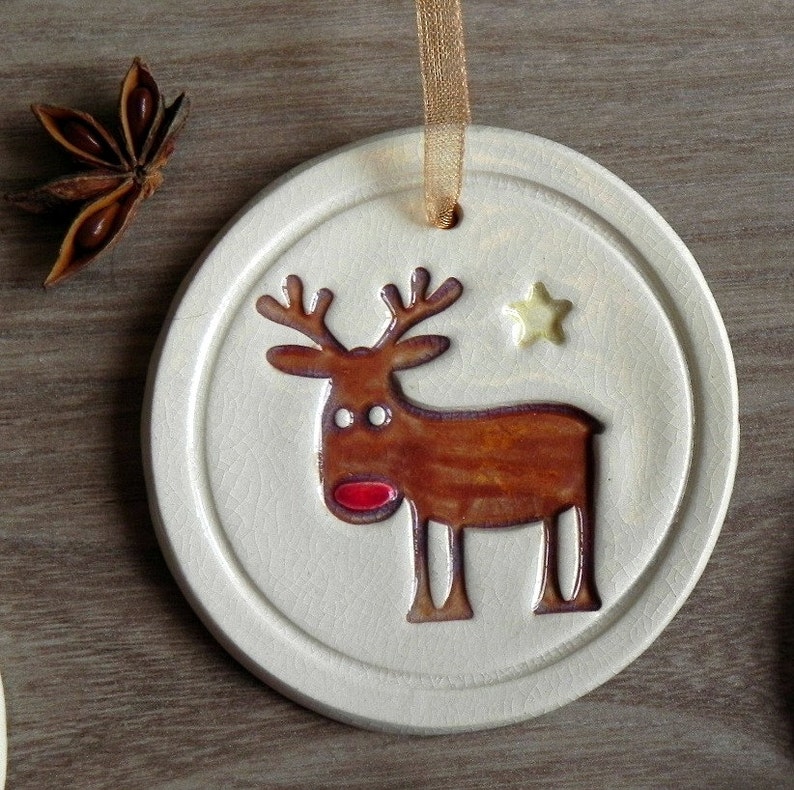 Christmas Deer Ceramic Ornaments Reindeer Winter Home - Etsy