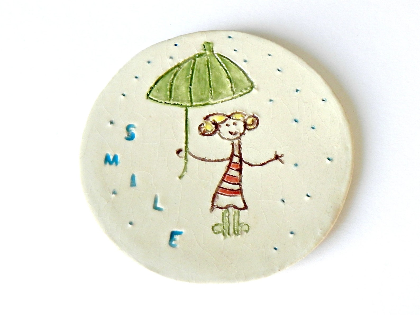 Round Dish Smile Ceramic Plate Umbrella Pottery White Eco - Etsy