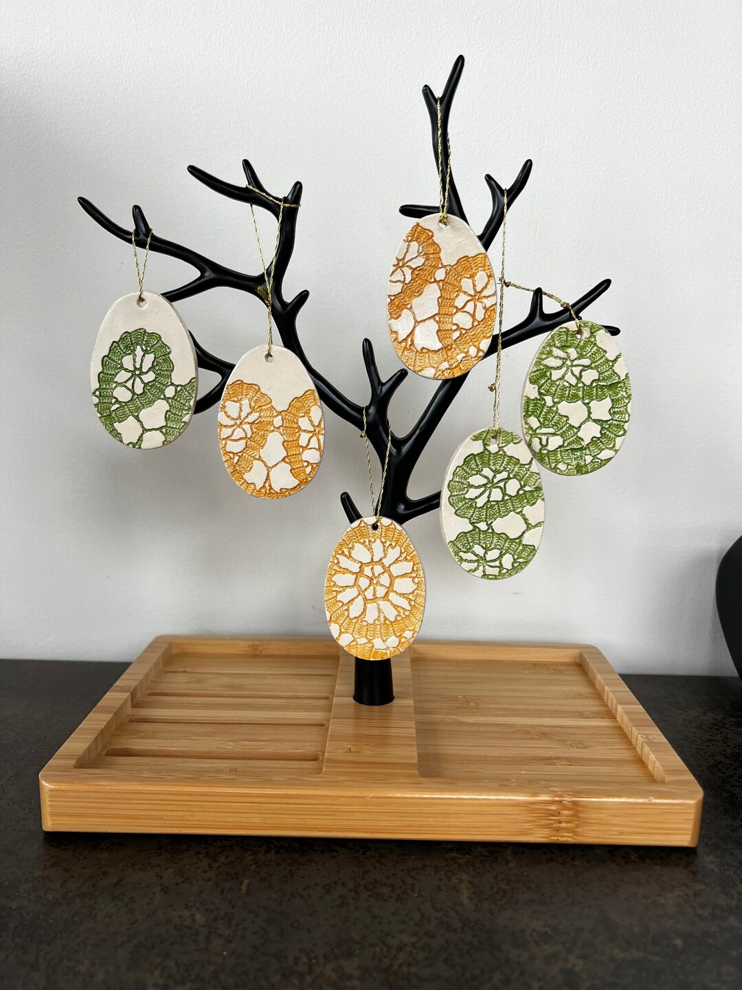 Easter Eggs Ceramic Ornaments, Farmhouse Easter Decor, Yellow and Green ...