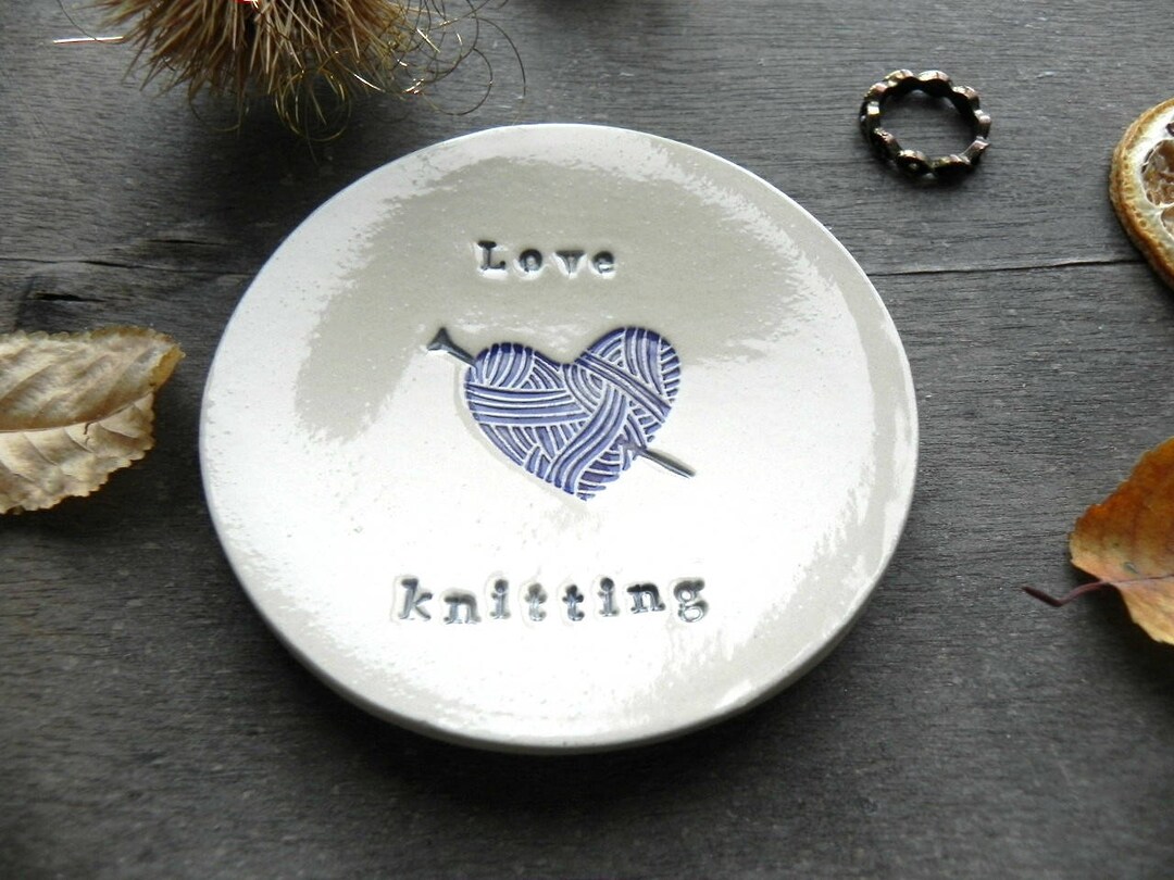 Love Knitting Ceramic Jewelry Dish, Red Yarn Heart Pottery, Mother ...