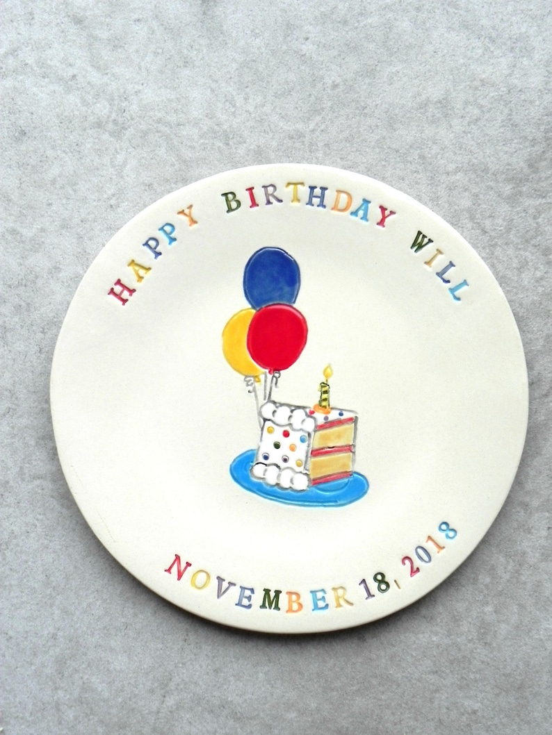 Personalized Ceramic Birthday Cake Plate Custom Colorful | Etsy