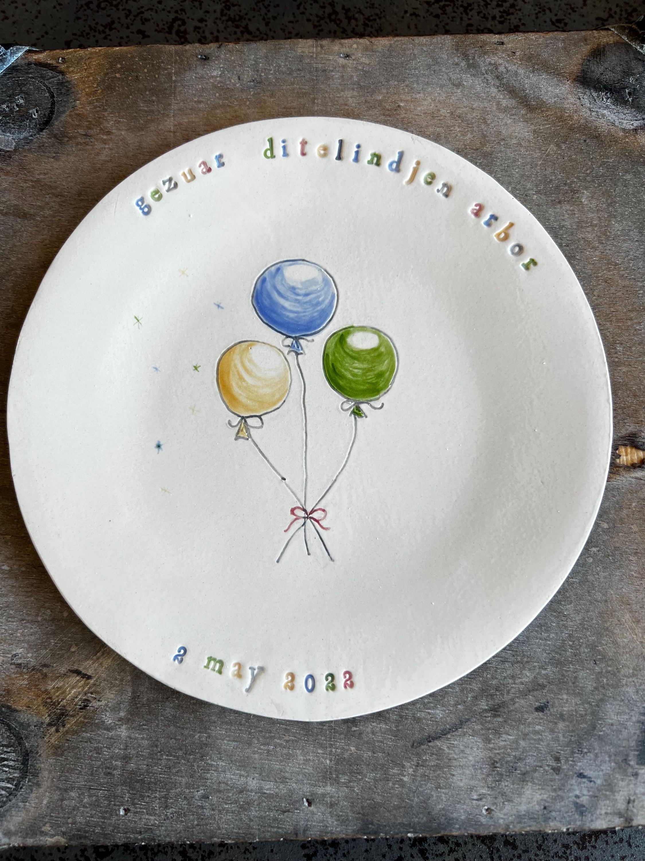 Personalized Ceramic Ballon Birthday Cake Plate, Custom Colorful ...