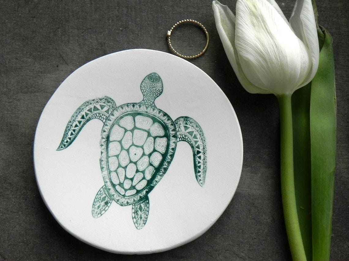 Turtle Porcelain Ring Dish Green White Ceramic Plate Nature - Etsy