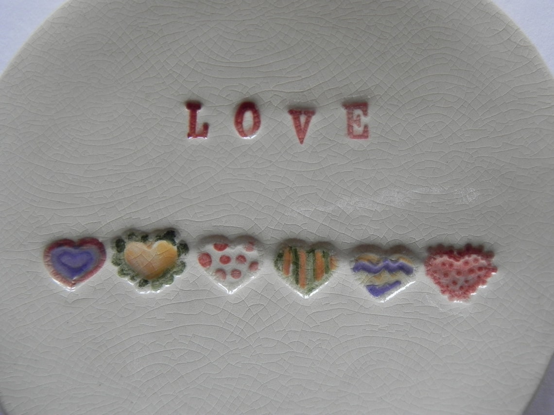 Love Ceramic Jewelry Dish, Wedding Pottery Rainbow Hearts, Mother ...
