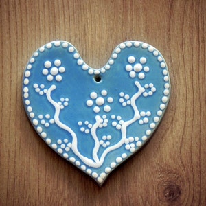 Blue Heart Ceramic Valentines Day Hearts Set of 2 Ornaments Eco ...