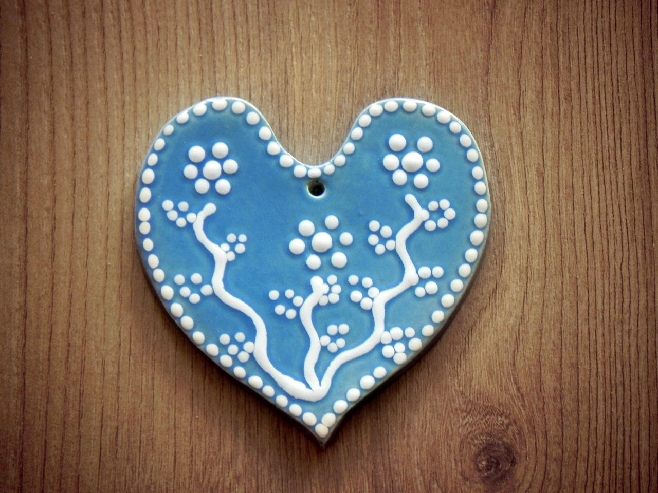 Blue Heart Ceramic Valentines Day Hearts Set of 2 Ornaments - Etsy