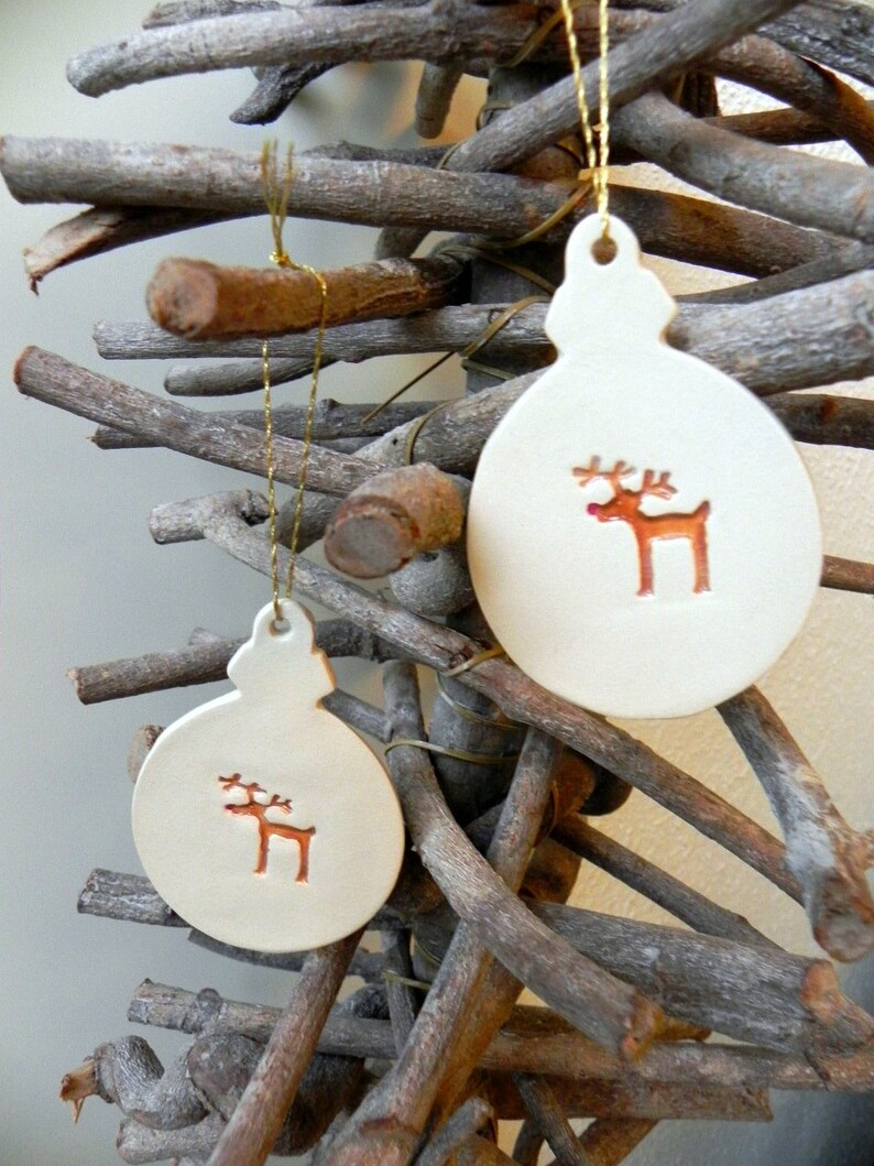 2 Christmas Ornaments Deer Decoration Rudy Pottery Reindeer - Etsy