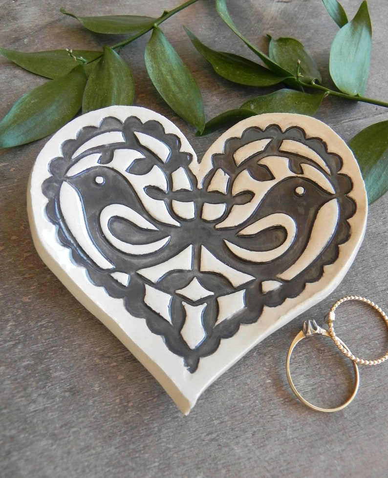 Heart Shape Wedding Ring Holder Love Birds Ceramic Ring Dish - Etsy