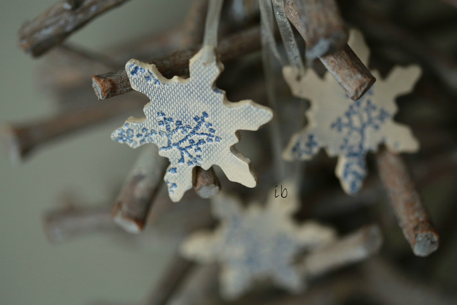 Snowflake Pottery Ornaments Lace Decoration White Blue Ceramic - Etsy
