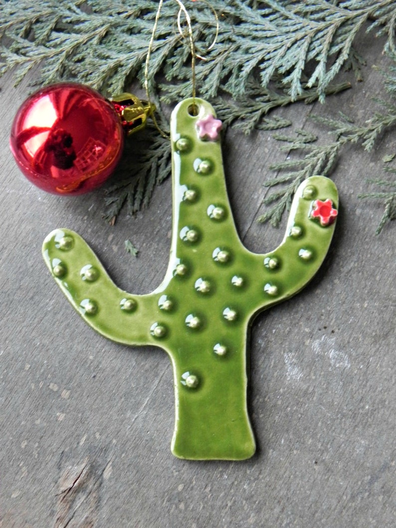 2 Cactus Ceramic Christmas Ornaments Flower Cacti Christmas - Etsy