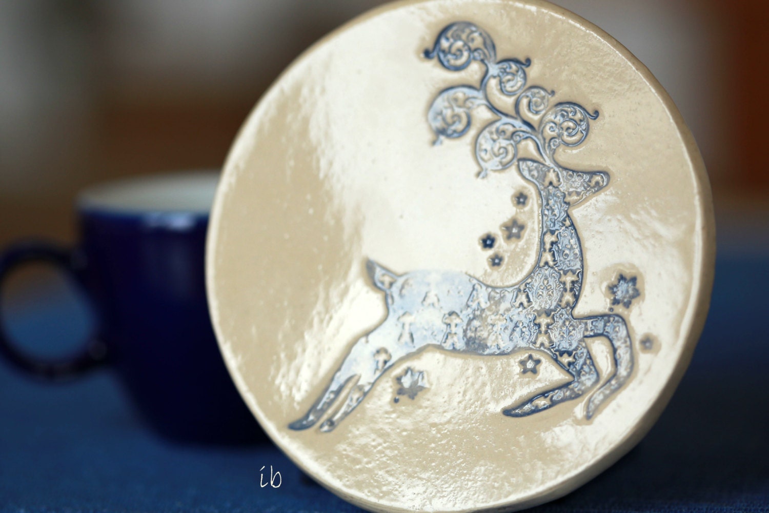 Ceramic Ring Dish Rudolph Plate Blue Holliday Decor Lace - Etsy