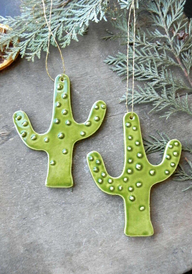 2 Cactus Ceramic Christmas Ornaments Flower Cacti Christmas - Etsy