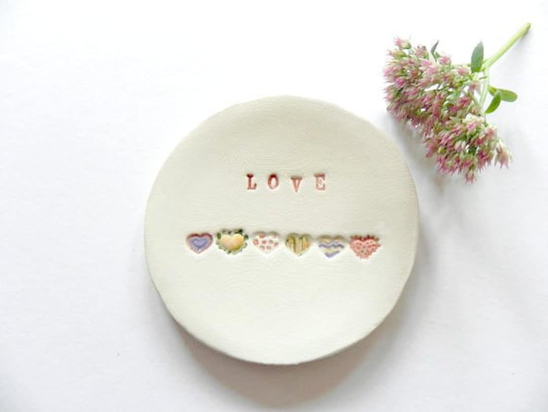 Love Ceramic Jewelry Dish, Wedding Pottery Rainbow Hearts, Mother ...