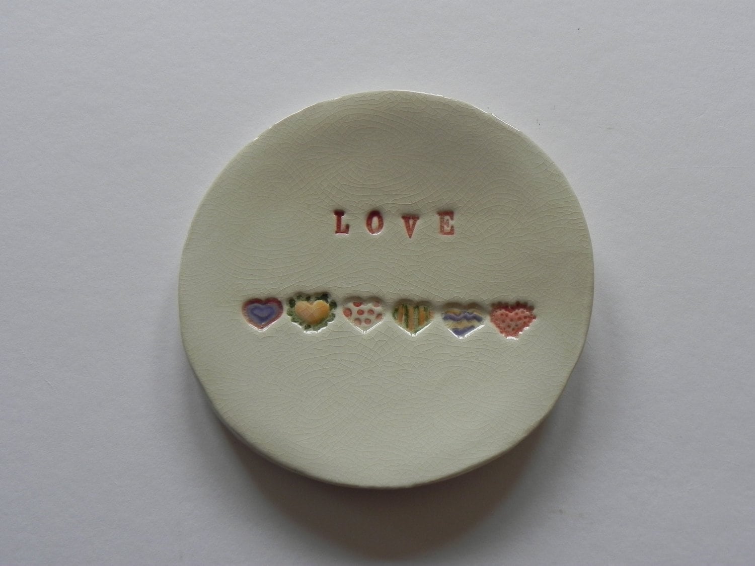 Love Ceramic Jewelry Dish, Wedding Pottery Rainbow Hearts, Mother ...