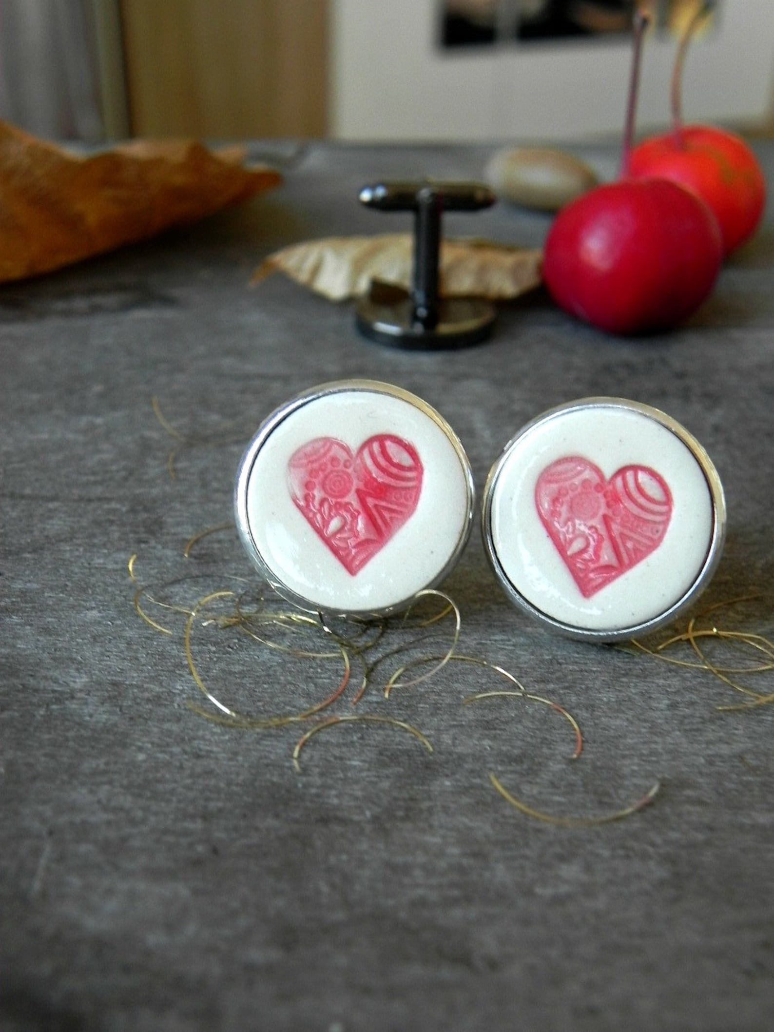 Valentine's Ceramic Cuff Links Red Heart Novelty Gift - Etsy