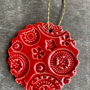 Red Lace Christmas Ornaments, Set of 5 Holliday Pottery Gift, Christmas ...