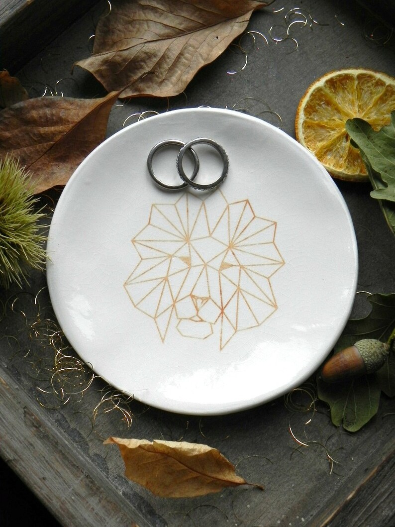Lion White Porcelain Ring Dish Animal Kingdome Geometric | Etsy