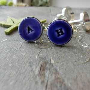 Blue Personalized Cuff Links, Wedding Monogrammed Cuff Links, Father of ...