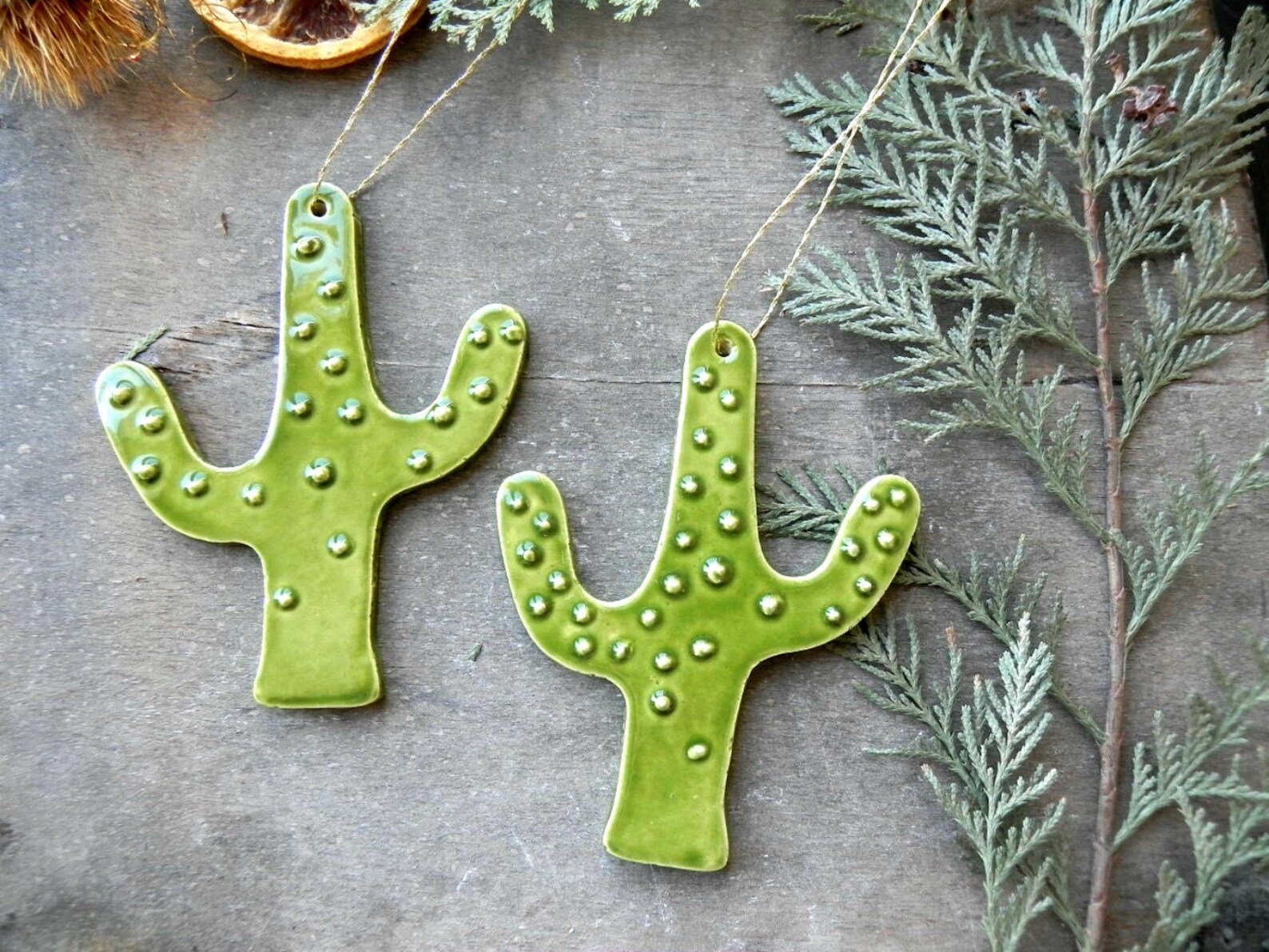 2 Cactus Ceramic Christmas Ornaments Flower Cacti Christmas - Etsy