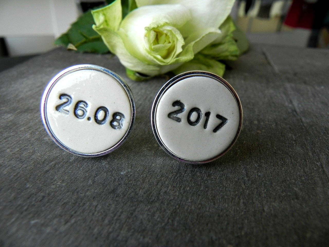 Personalized Grey Cuff Links Important Date Cuff Links | Etsy