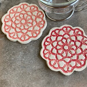 Lace Red Ceramic Coasters, Set of 2 - Etsy