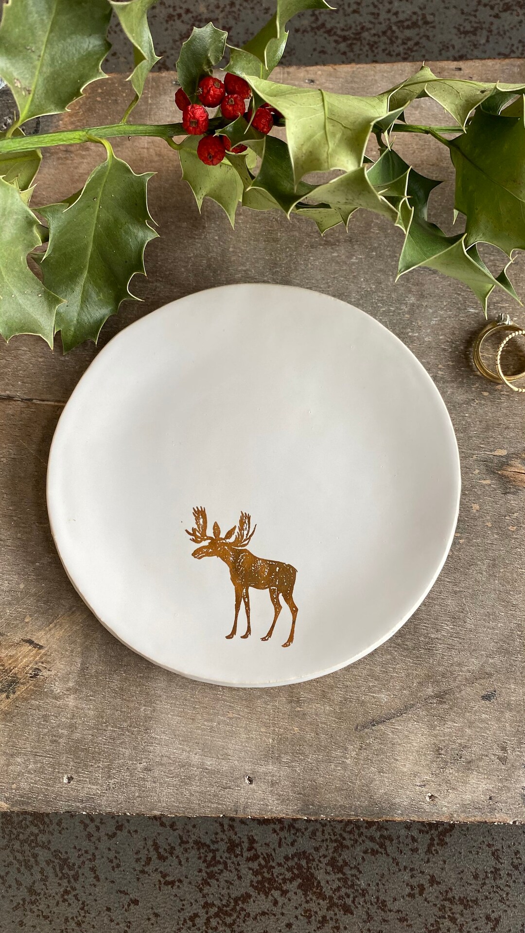 Gold Deer, Moose, Elk Plate, Woodland Christmas Ring Holder, Nature ...