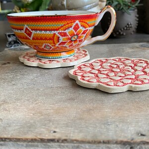 Lace Red Ceramic Coasters, Set of 2 - Etsy