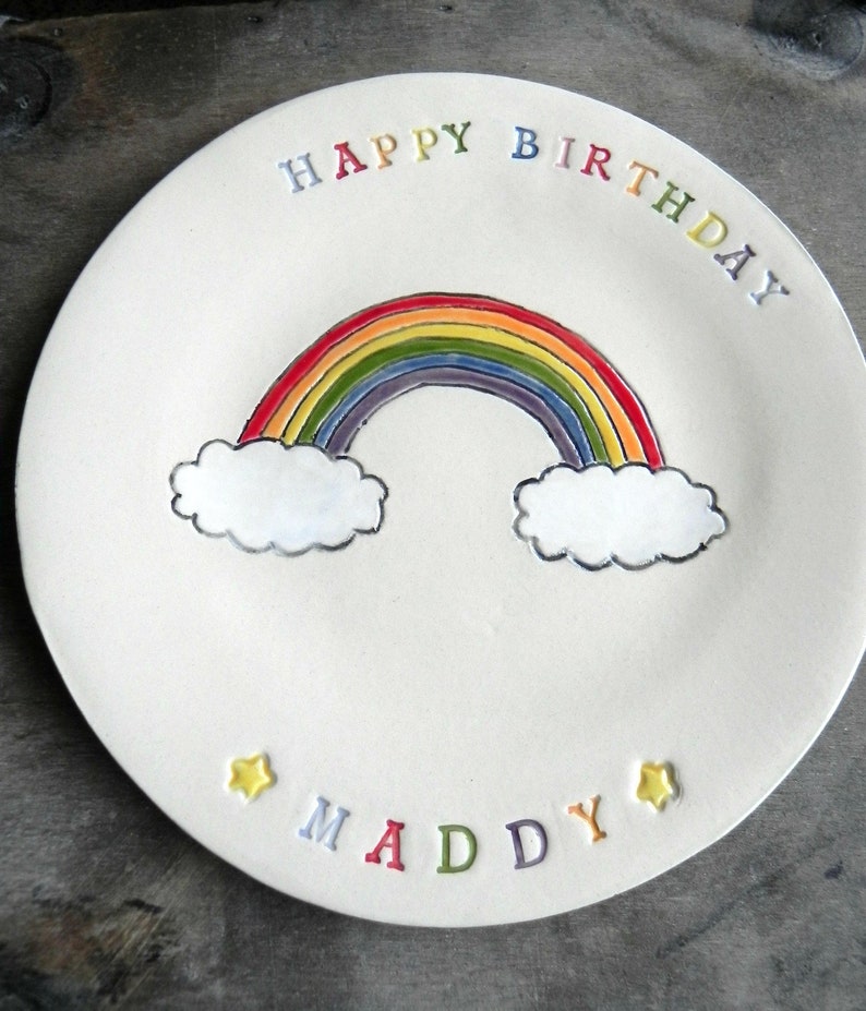 Personalized Ceramic Birthday Cake Plate Custom Colorful | Etsy