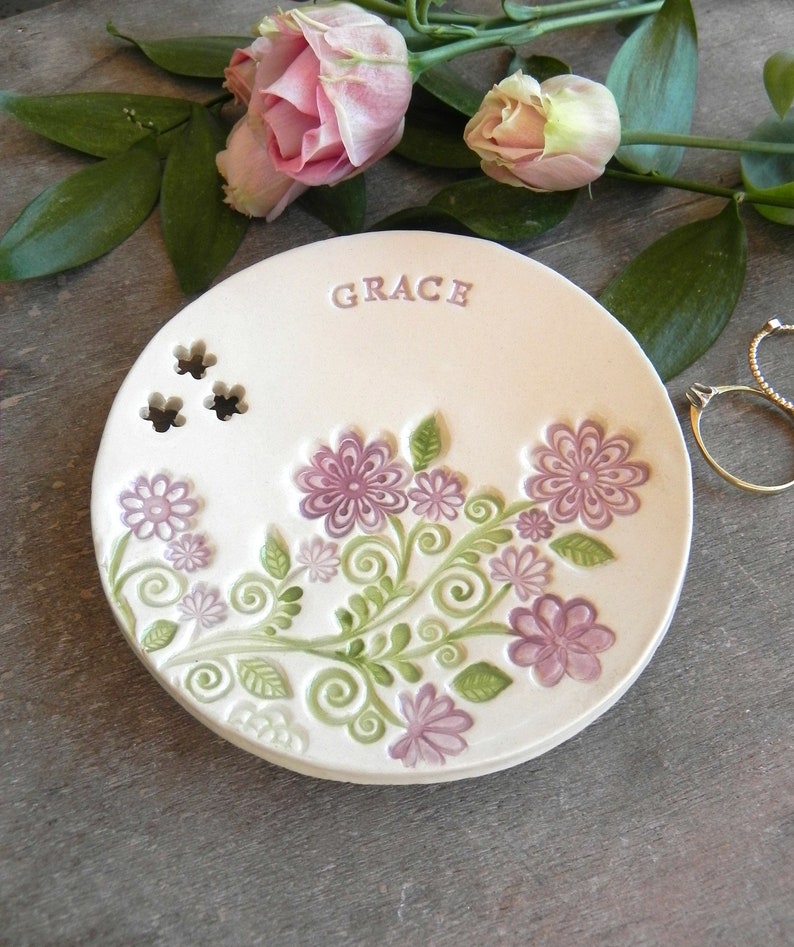 Personalized Flower Handmade Trinket Dish Bridal Shower - Etsy