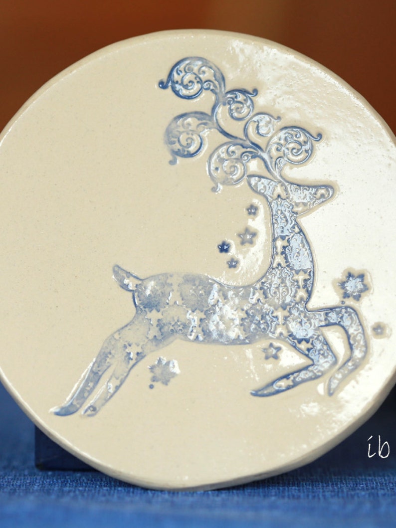 Ceramic Ring Dish Rudolph Plate Blue Holliday Decor Lace - Etsy