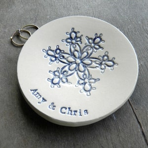 Winter Engagement Ring Holder, Personalized Snowflake Plate, Ceramic ...