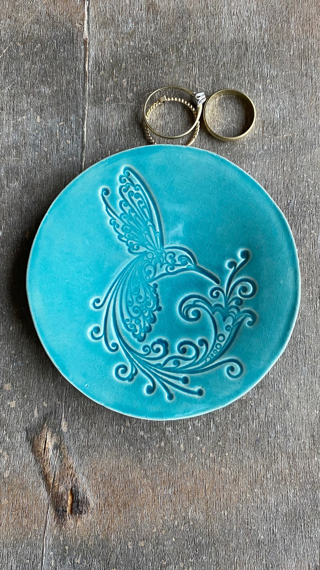 Turquoise Ceramic Ring Dish, Hummingbird Bird Caribbean Blue Plate ...