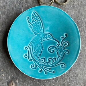 Turquoise Ceramic Ring Dish, Hummingbird Bird Caribbean Blue Plate ...