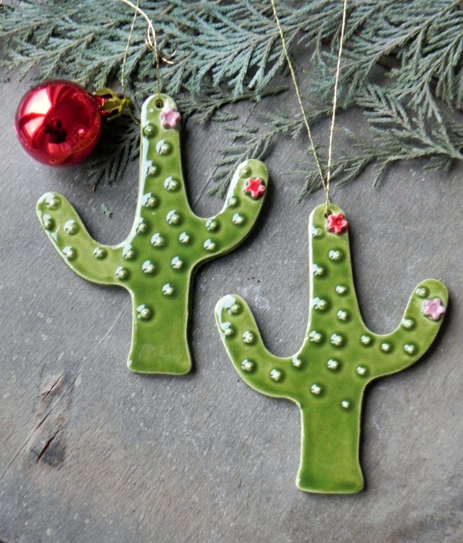 2 Cactus Ceramic Christmas Ornaments Flower Cacti Christmas - Etsy