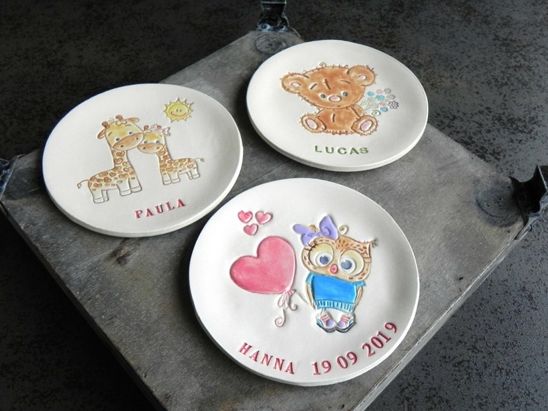 Personalized Baby Ceramic Plate, Baby Birth Keepsake, Little Owl Dish ...