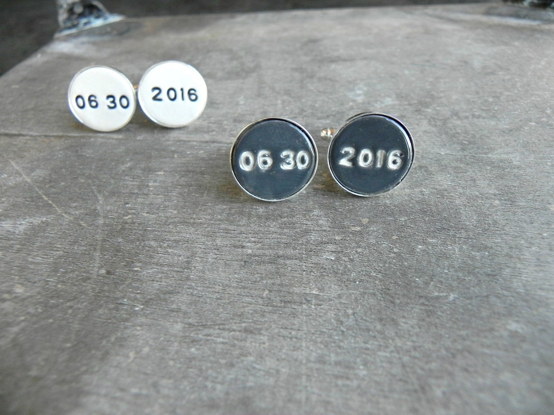 Personalized Grey Cuff Links Important Date Cuff Links | Etsy