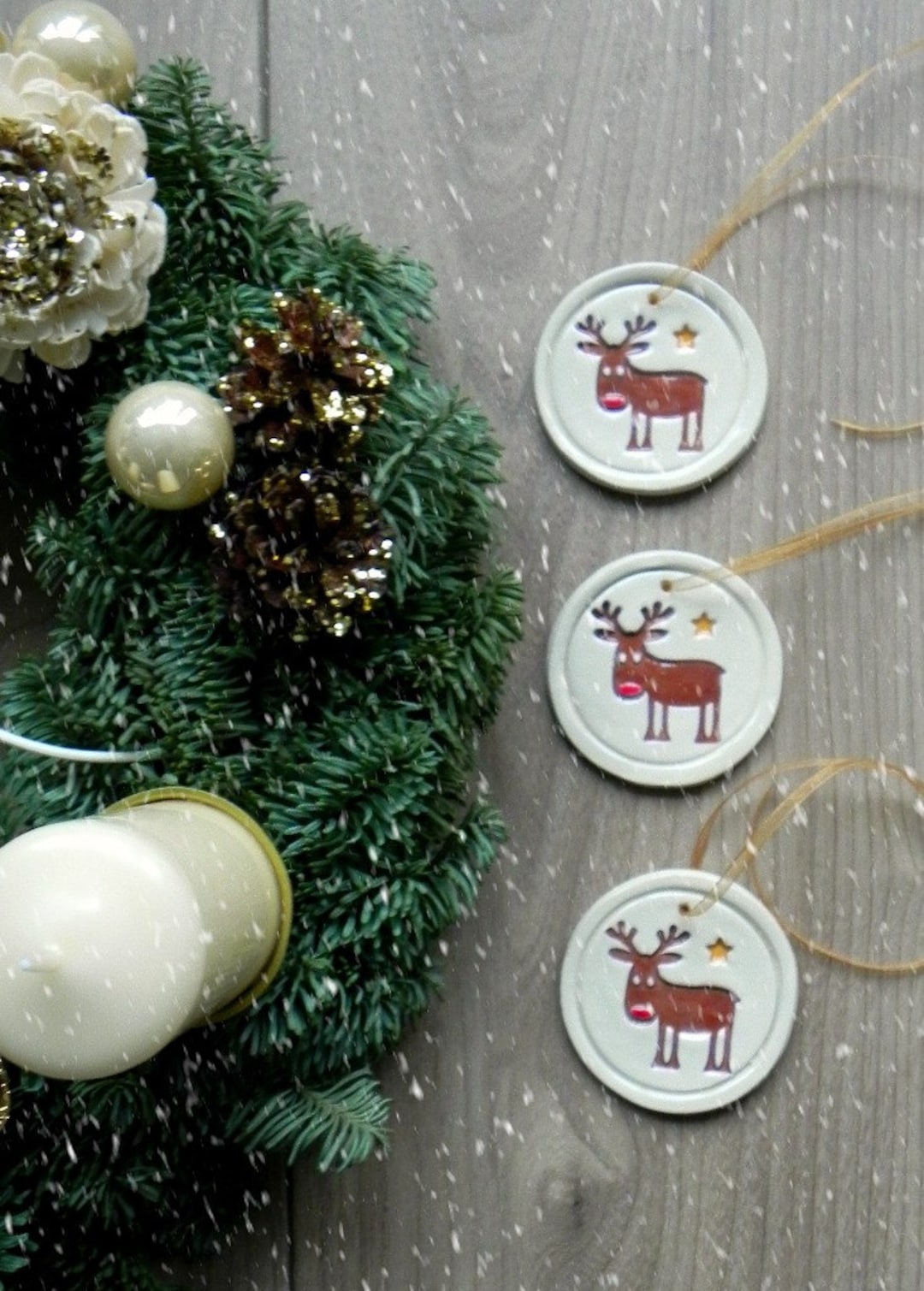 Christmas Deer Ceramic Ornaments, Reindeer Winter Home Decoration ...