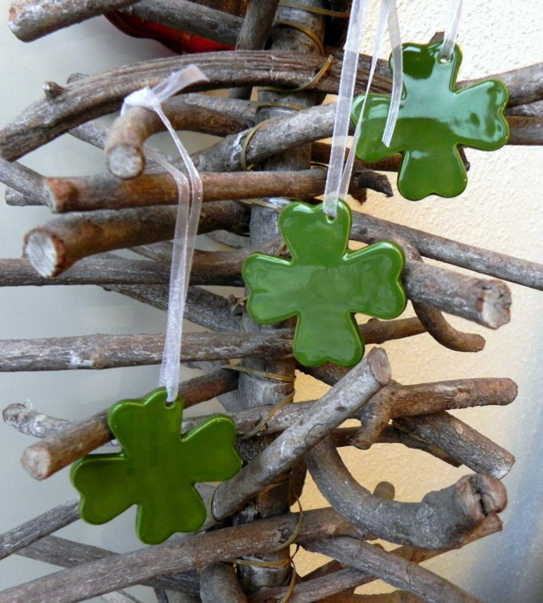 Adornos de trébol de 4 hojas, cerámica verde de la suerte, decoración ...