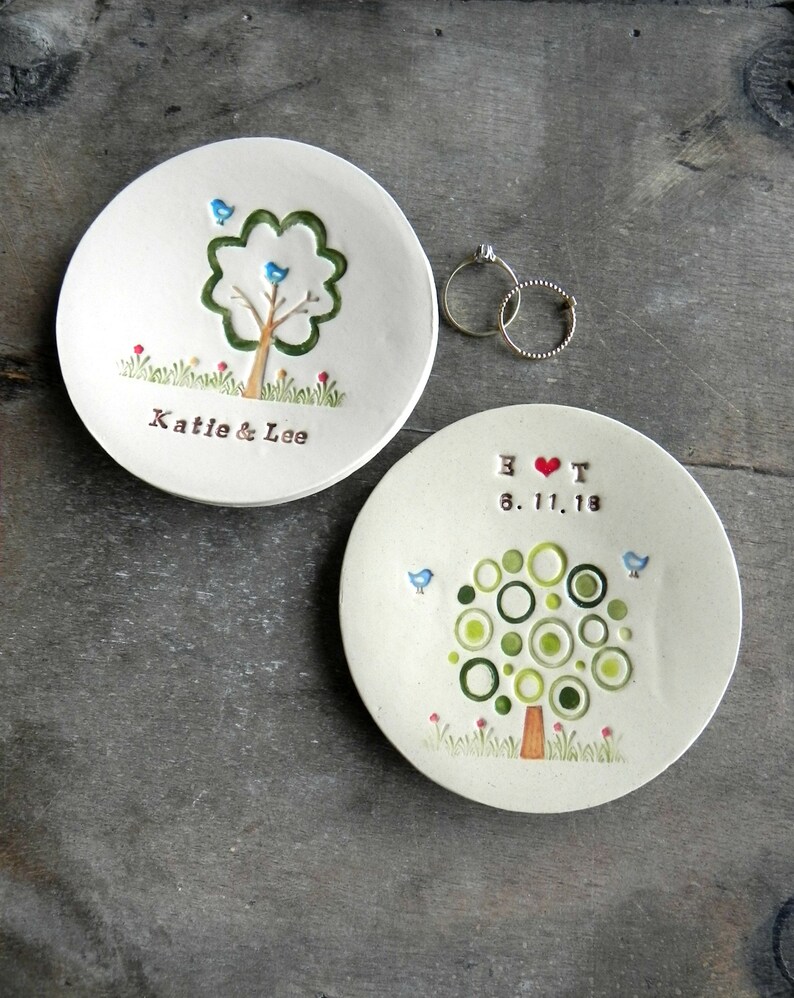 Personalized Tree Wedding Ring Plate Tree with Blue Birds | Etsy