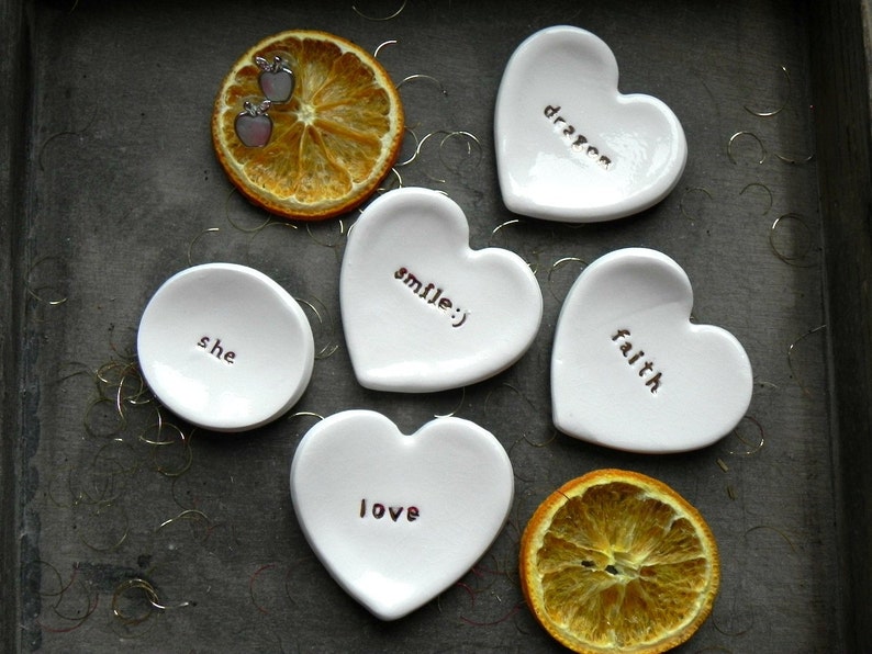 Positive Words Heart Ceramic Ring Dish Gold Lettering Inspirational ...