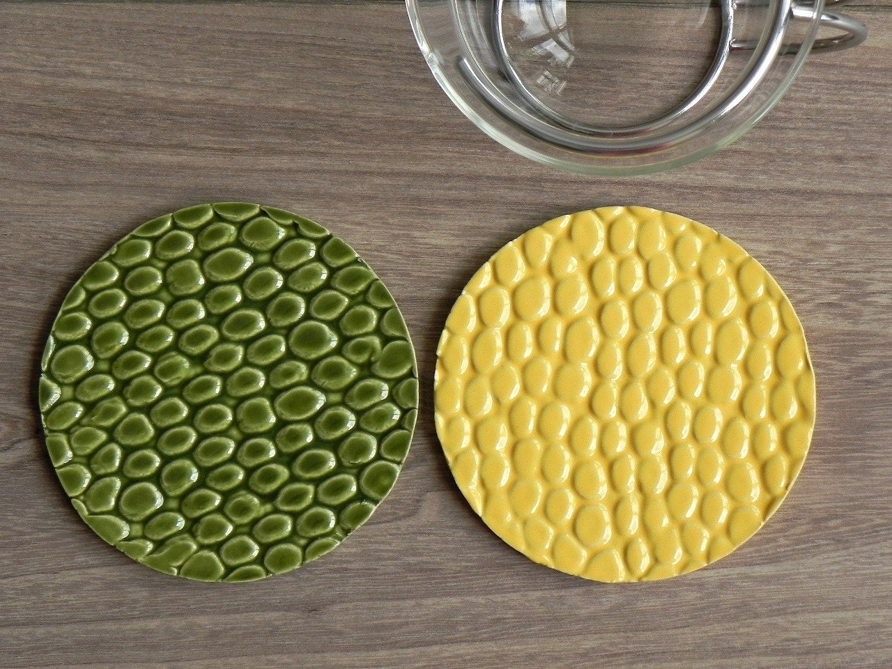 Ceramic Coasters Green and Yellow Animal Pattern Set of 2 - Etsy