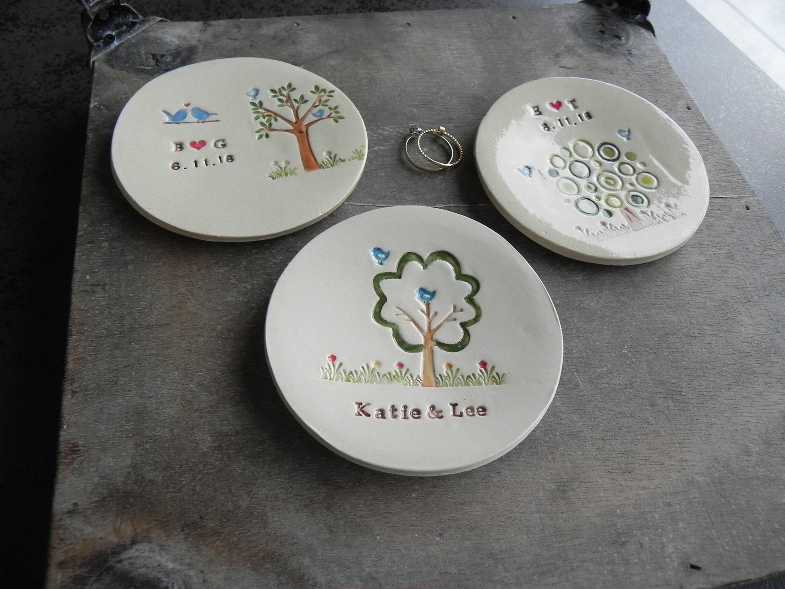 Personalized Tree Wedding Ring Plate Tree With Blue Birds | Etsy