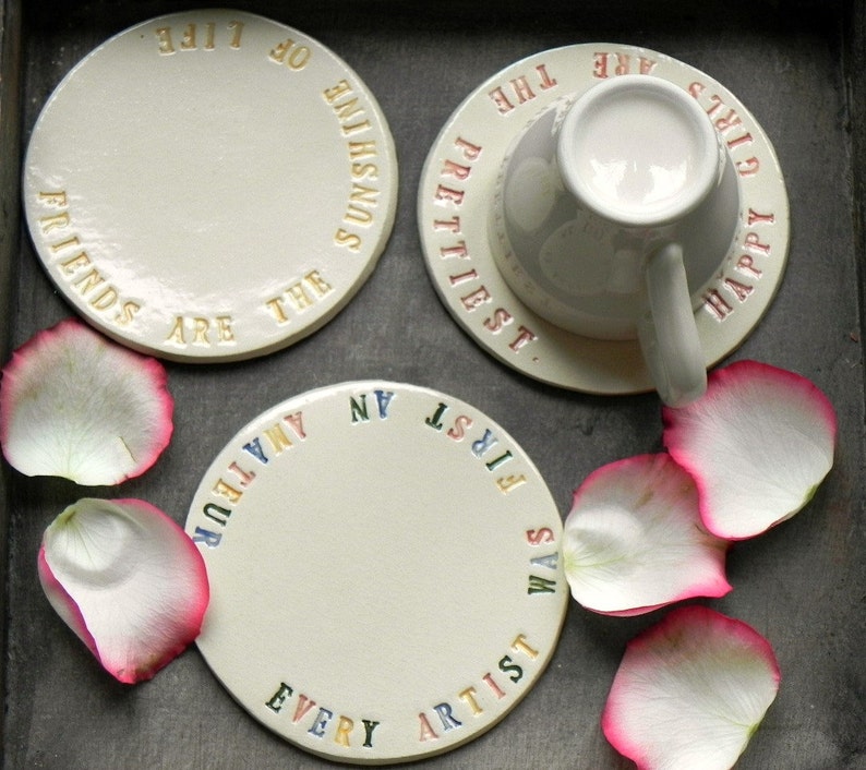 Inspirational Ceramic Coasters Colroful Custom Text Positive - Etsy