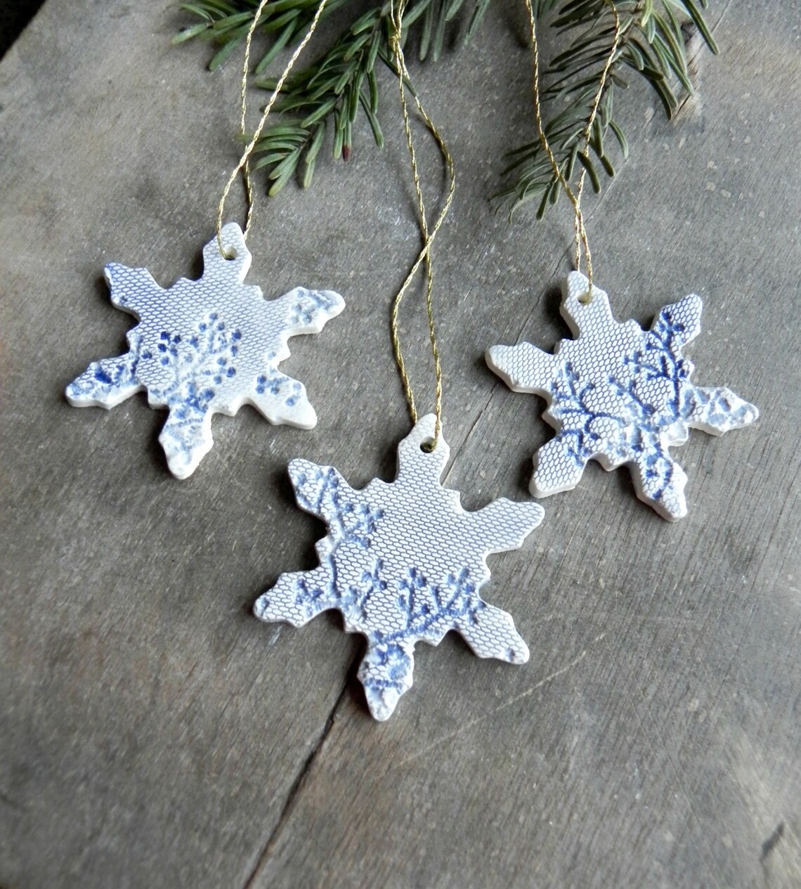 Snowflake Pottery Ornaments Lace Decoration White Blue Ceramic - Etsy